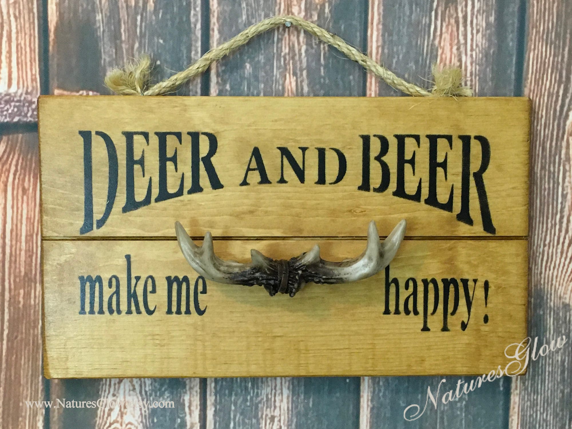Deer Hunting Sign Gift for Hunter, Deer and Beer Make Me Happy Sign ...