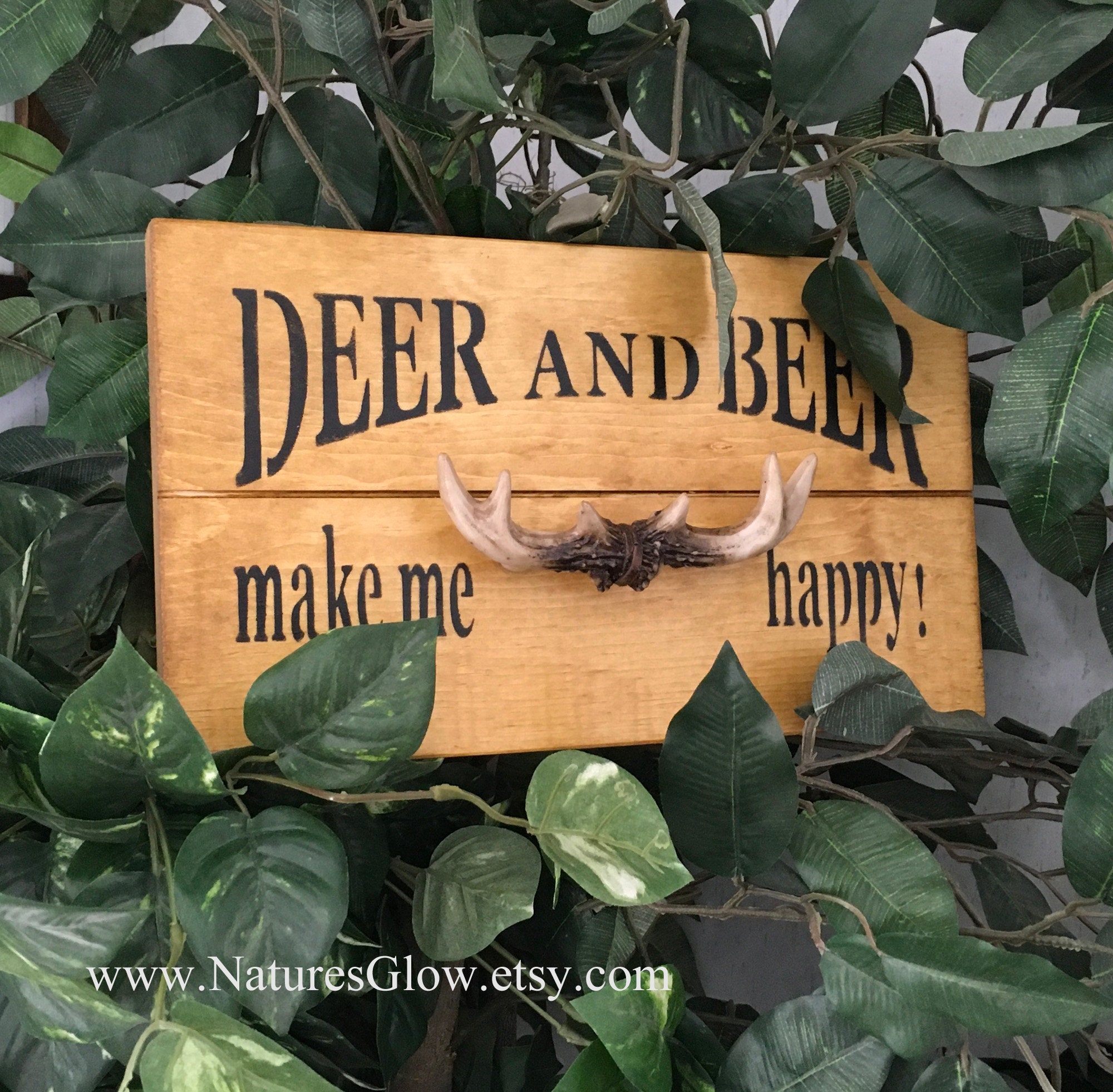 Deer Hunting Sign Gift for Hunter, Deer and Beer Make Me Happy Sign ...