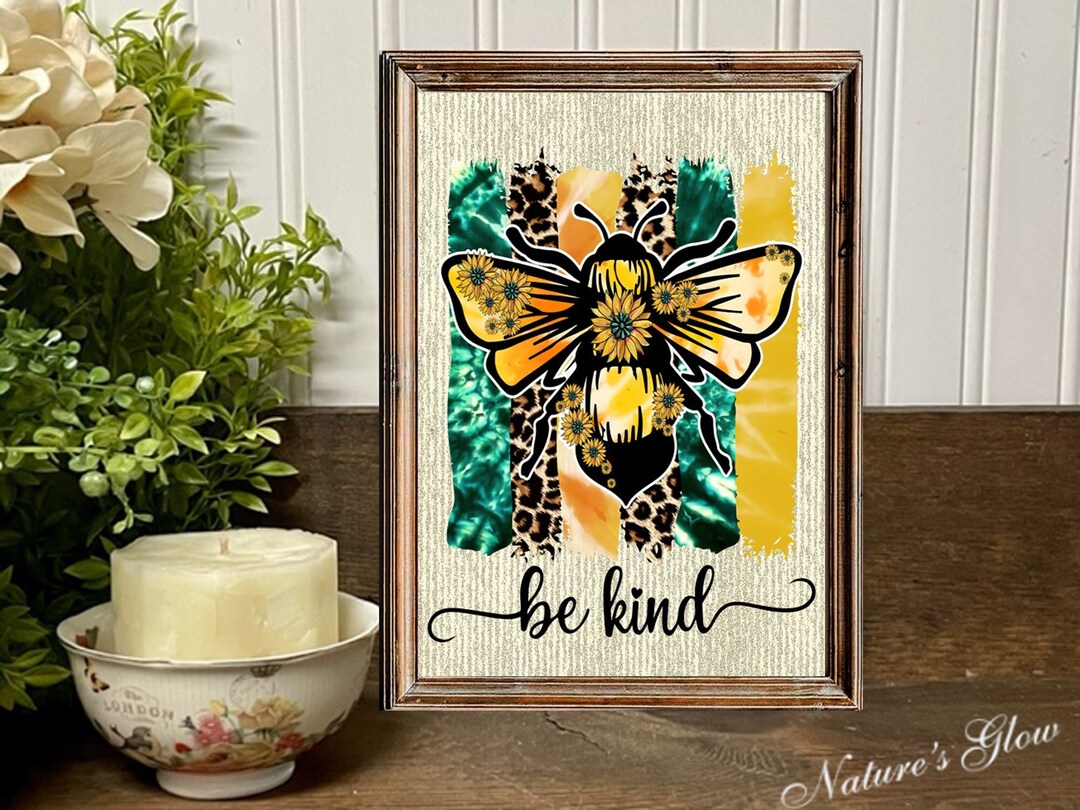 Be Kind Wood Sign for Kids' Room, Retro Bee Kind Affirmation Art Print ...