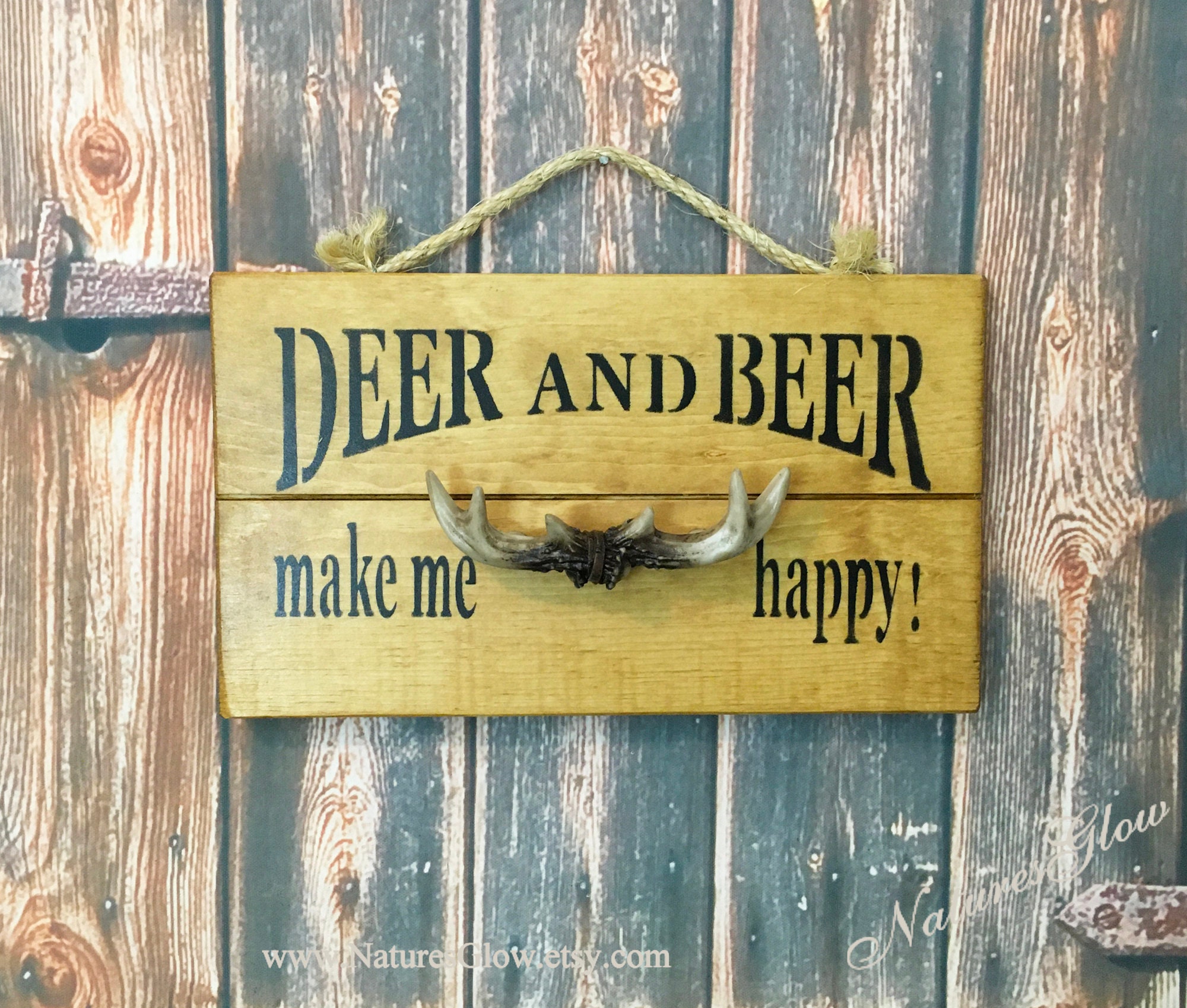 Deer Hunting Sign Gift for Hunter, Deer and Beer Make Me Happy Sign ...