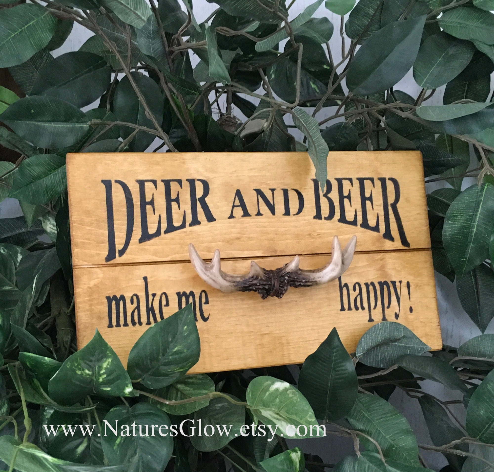 Deer Hunting Sign Gift for Hunter, Deer and Beer Make Me Happy Sign ...