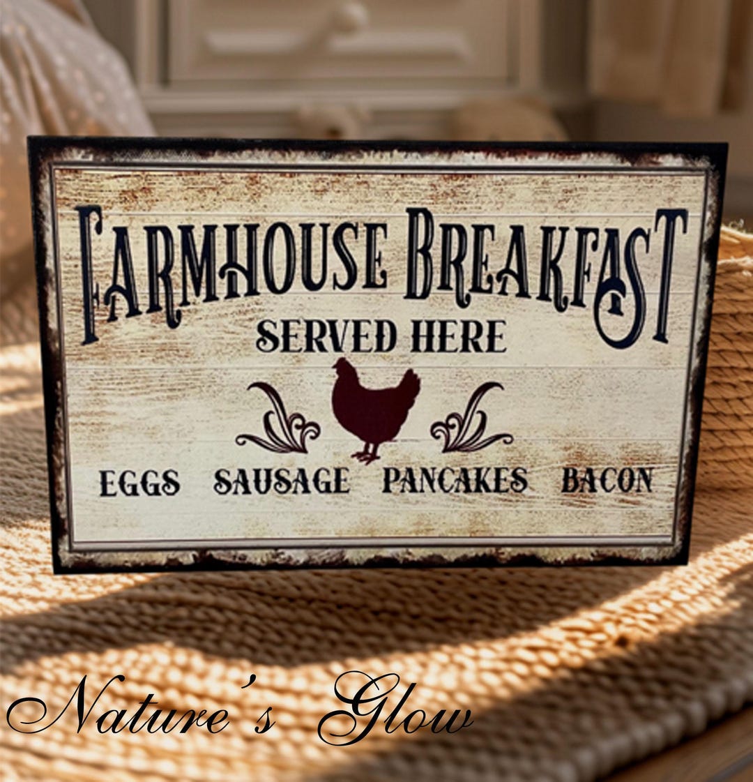 Farmhouse Breakfast Vintage Wood Sign, Farmhouse Canvas Art Print ...