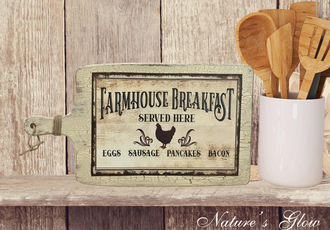 Farmhouse Breakfast Wood Sign, Cutting Board Wall Decor, Coffee Bar and ...