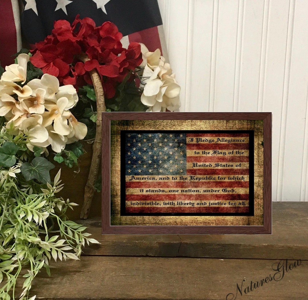 Pledge of Allegiance Art Print, Framed American Flag Wall Decor ...