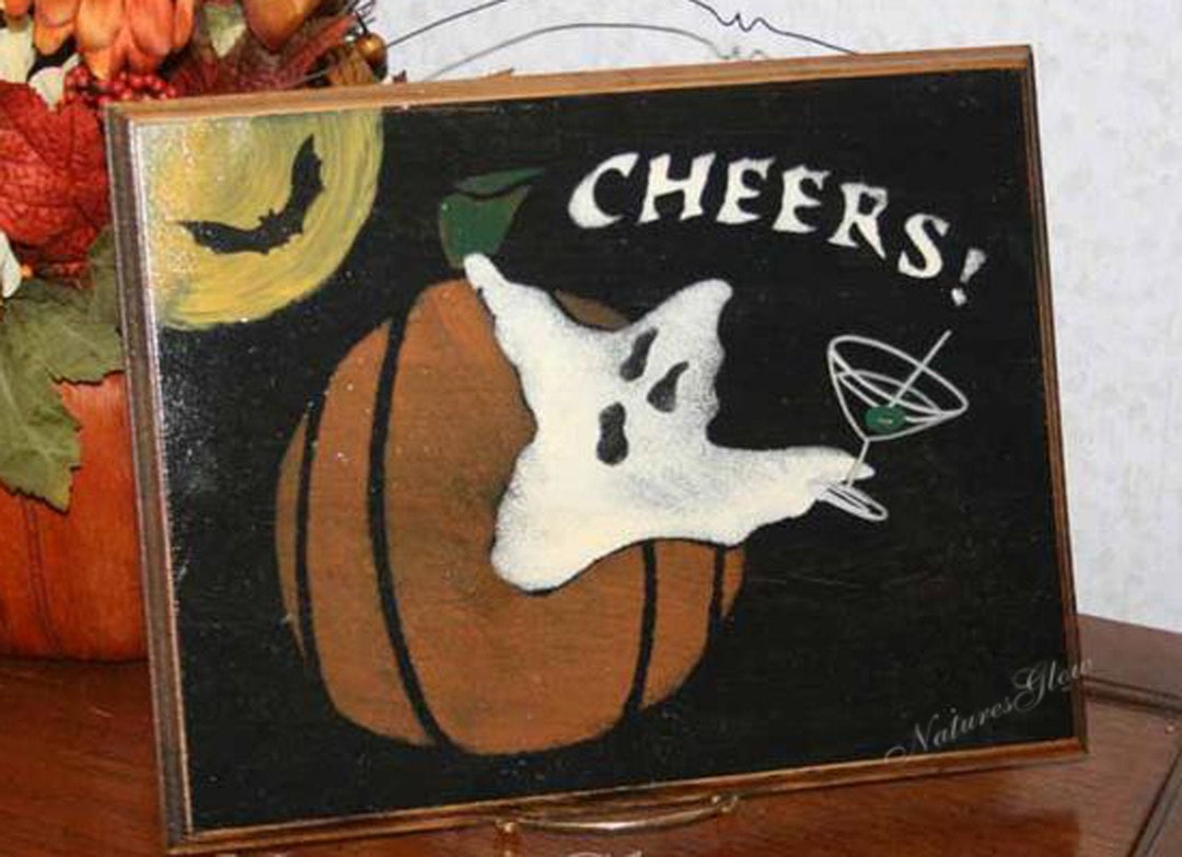 Ghost Pumpkin Cheers Print, Autumn Decor Wood Sign, Cheers Pumpkin ...