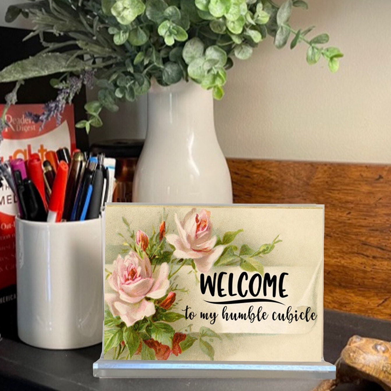Funny Office Desk Sign, Welcome to My Humble Cubicle, Funny Signs for Work Office Desk, Gift for ...