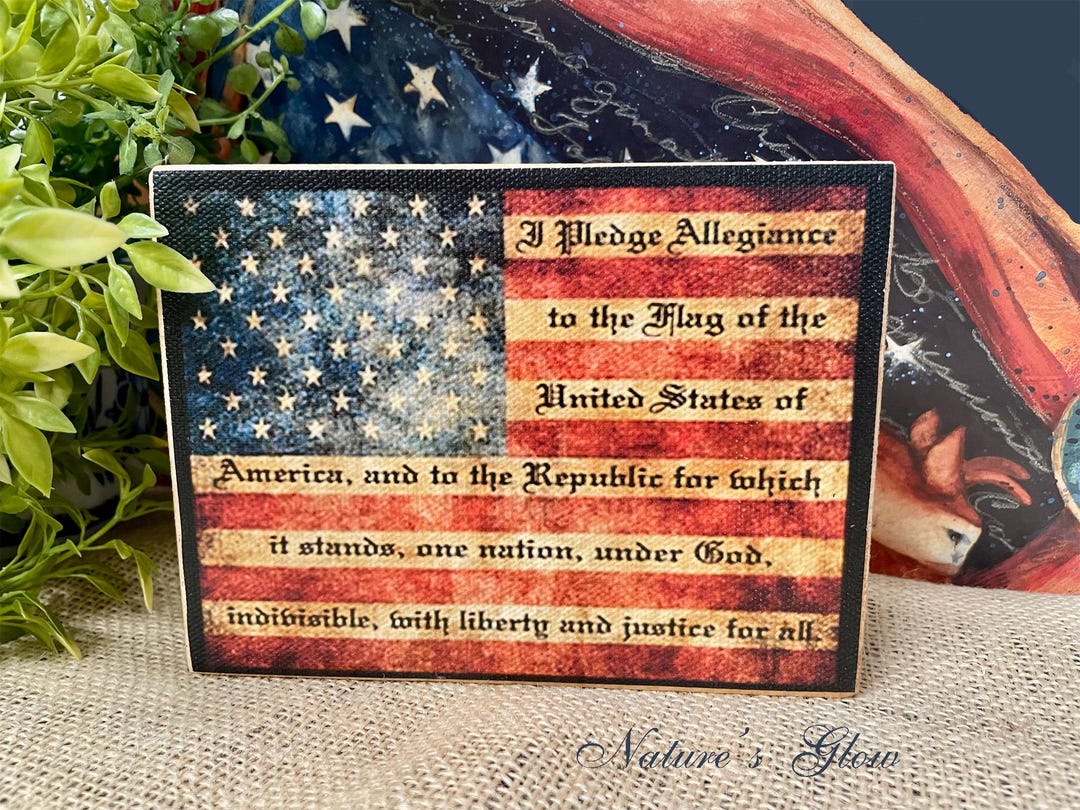Small Pledge of Allegiance Wooden Sign, American Flag Shelf Sitter, USA ...