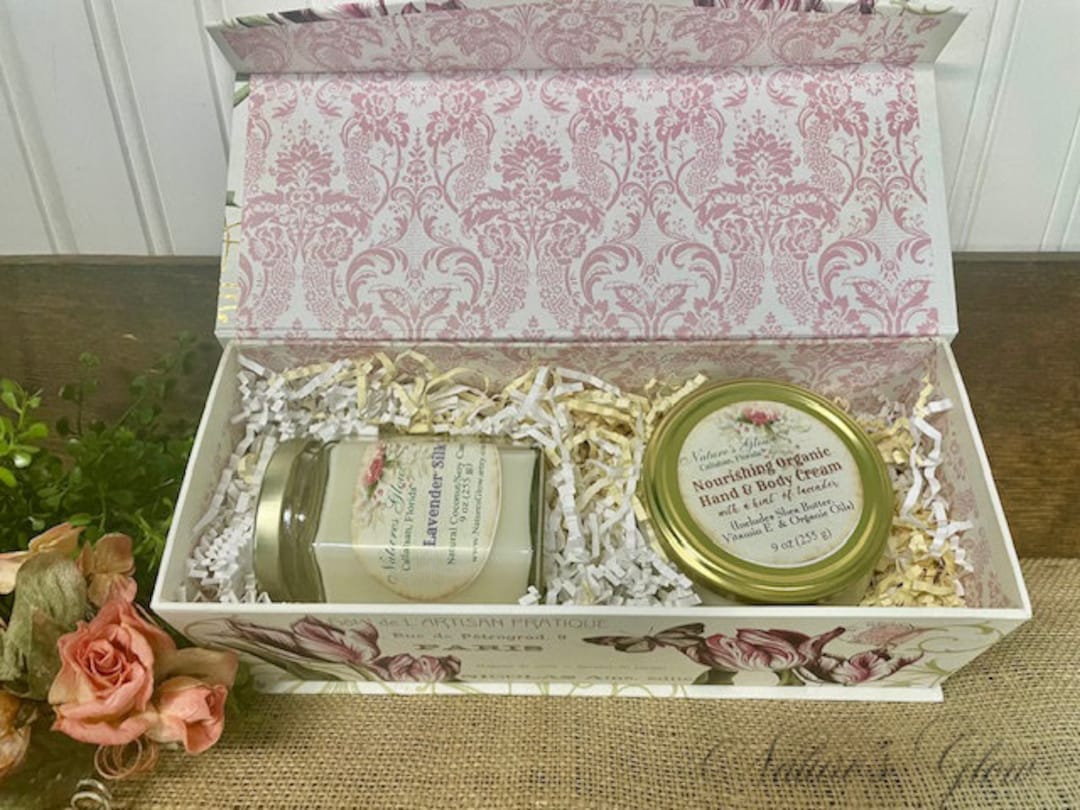 Lavender Gift Box With 9 Oz. Hexagon Candle and Hand and Body Cream ...