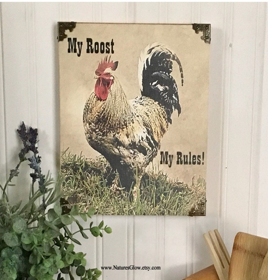 My Roost My Rules Rooster Sign for Kitchen Nook Decor, Rooster Lovers ...