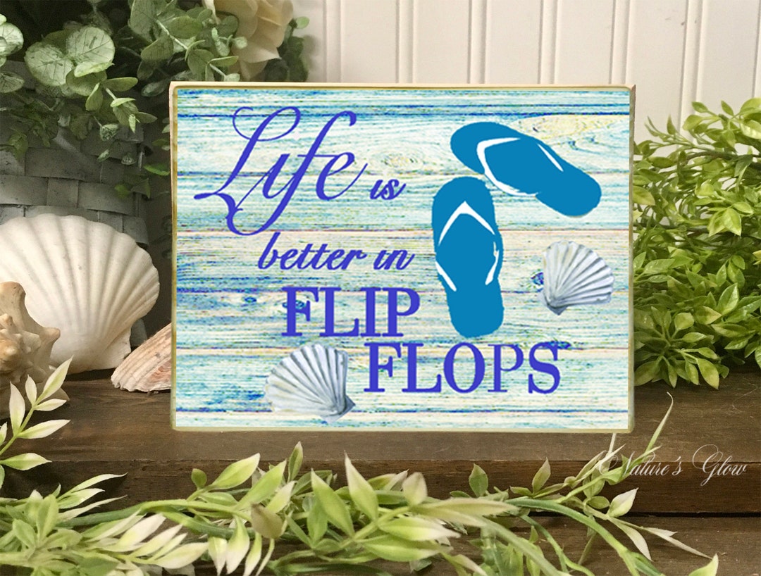 Life is Better in Flip Flops Sign, Beach Tiered Tray Wood Shelf Sitter ...