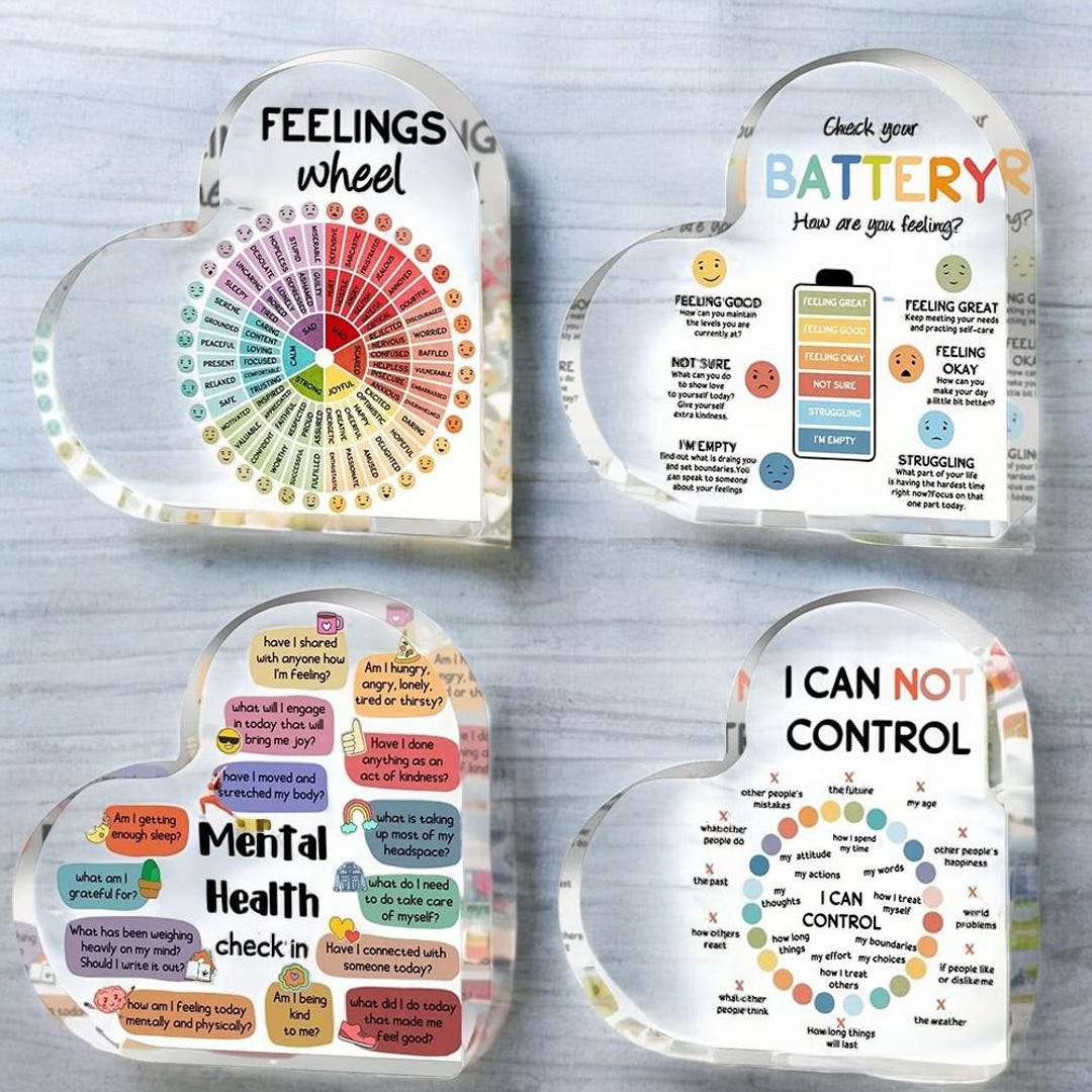 Heart-shaped Mental Health Acrylic Plaque Feelings Wheel, Emotional ...