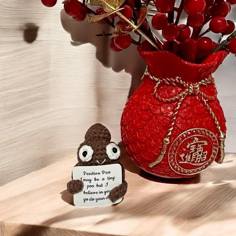 Positive Poo Crochet Plush Funny Motivational Gift, Handmade Desk Buddy ...