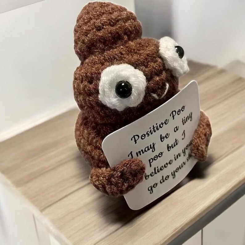 Positive Poo Crochet Plush Funny Motivational Gift, Handmade Desk Buddy ...