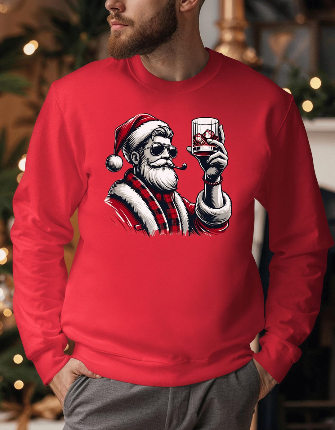 Retro Whiskey Santa Sweatshirt, Funny Christmas Apparel Men, Holiday ...