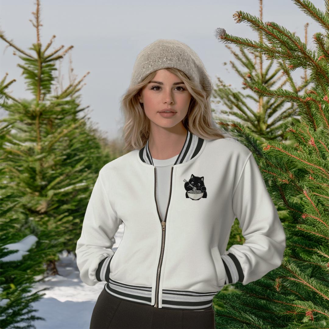 Varsity Jacket, Cat Eating Noodles Design, Cute Bomber Coat, Animal ...