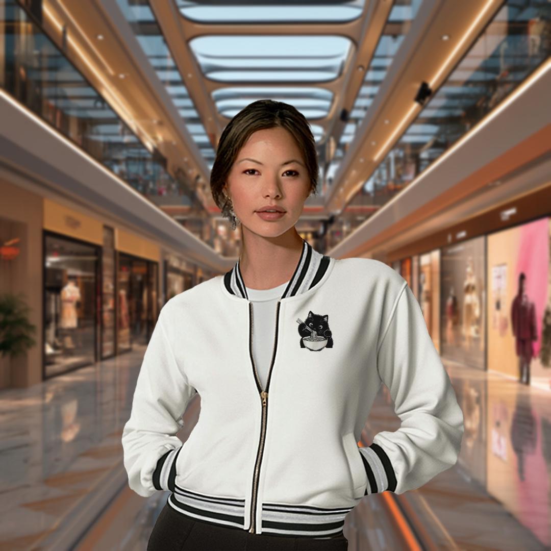 Varsity Jacket, Cat Eating Noodles Design, Cute Bomber Coat, Animal ...