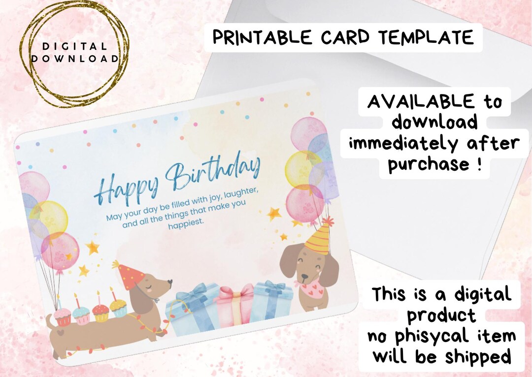 Printable Dog Birthday Card, Printable Birthday Card CANVA, Digital ...