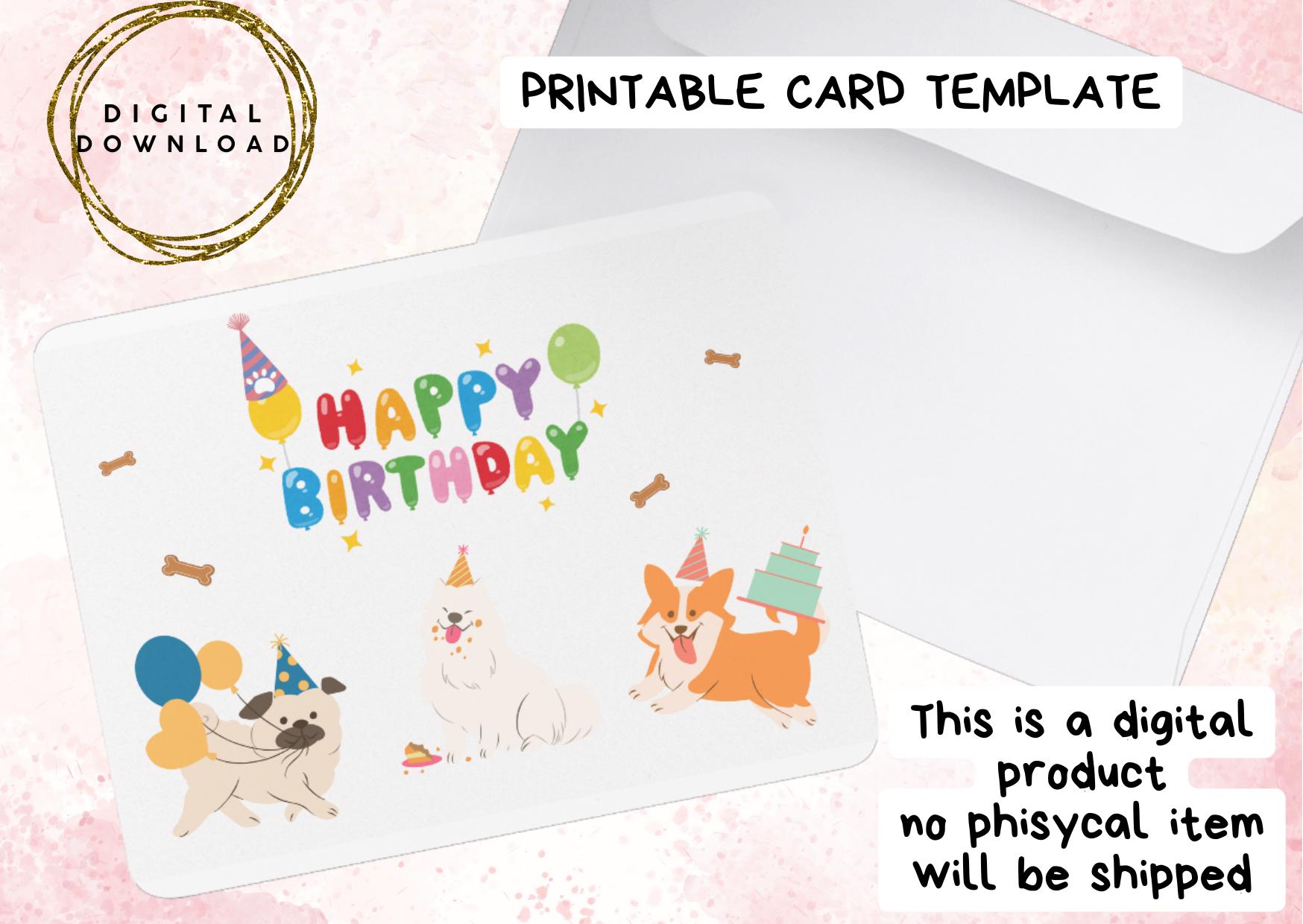 Printable Dog Birthday Card, Printable Birthday Card CANVA, Digital ...