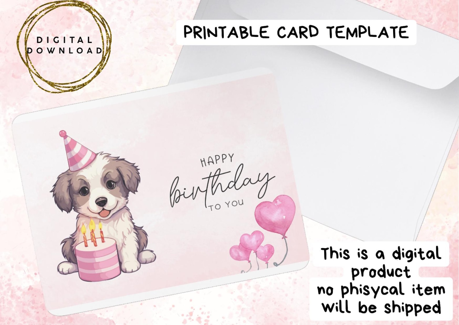 Printable Dog Birthday Card, Printable Birthday Card CANVA, Digital ...