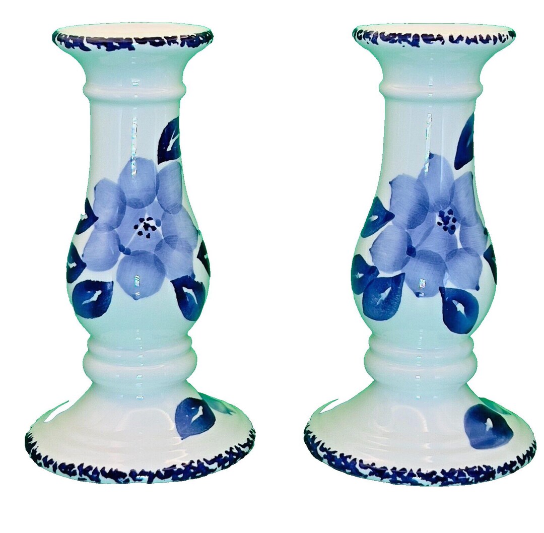 Candlesticks Dutch VTG White & Blue Porcelain 6.5-inch - Etsy