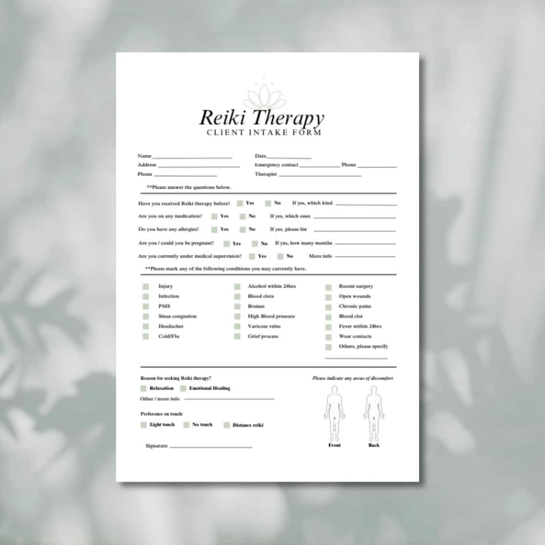 Reiki Therapy Client Intake Form | Editable & Fillable PDF | Reiki ...