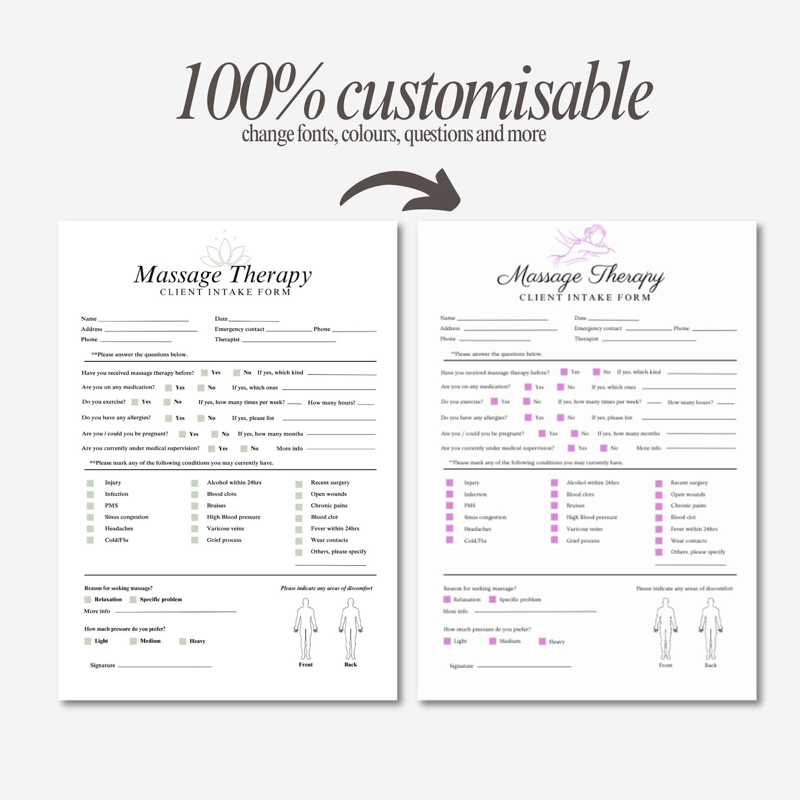 Customisable Massage Therapy Client Intake Form | Printable & Digital ...