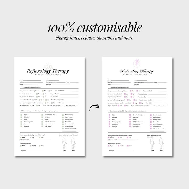 Editable Reflexology Intake Form Canva Template Client Consultation ...
