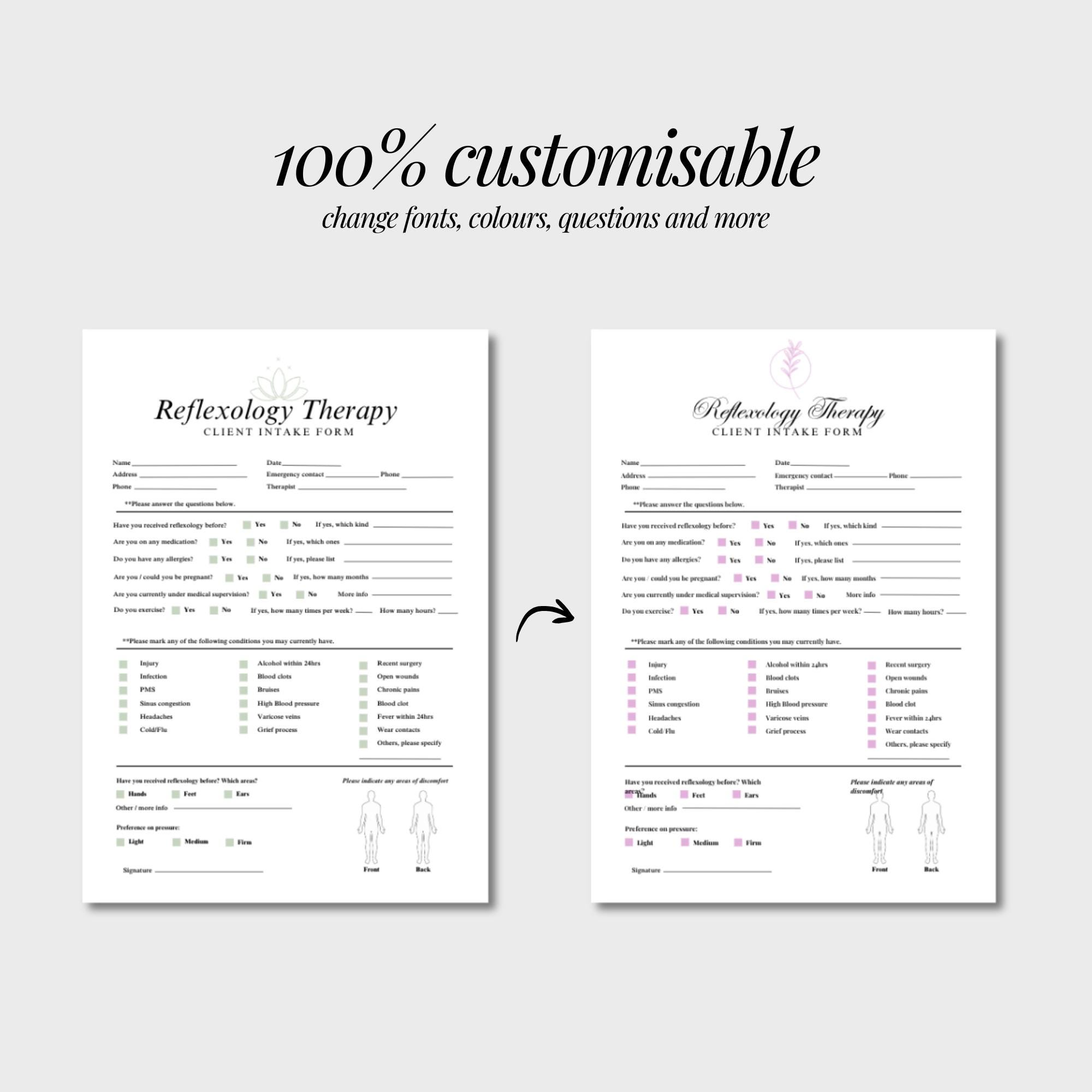 Reflexology Client Intake Form, Editable Canva Template (PDF) - Etsy UK