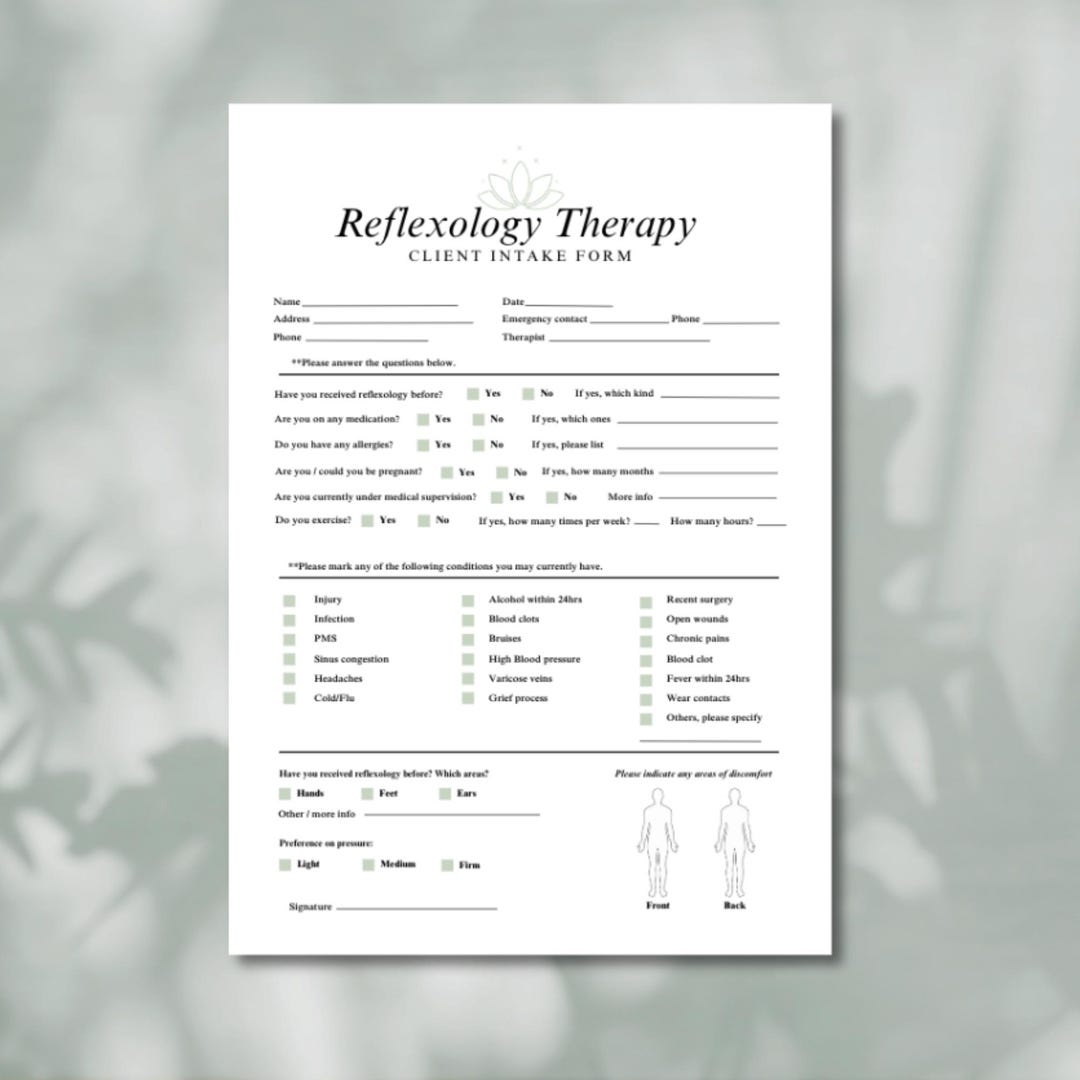 Editable Reflexology Intake Form Canva Template Client Consultation ...