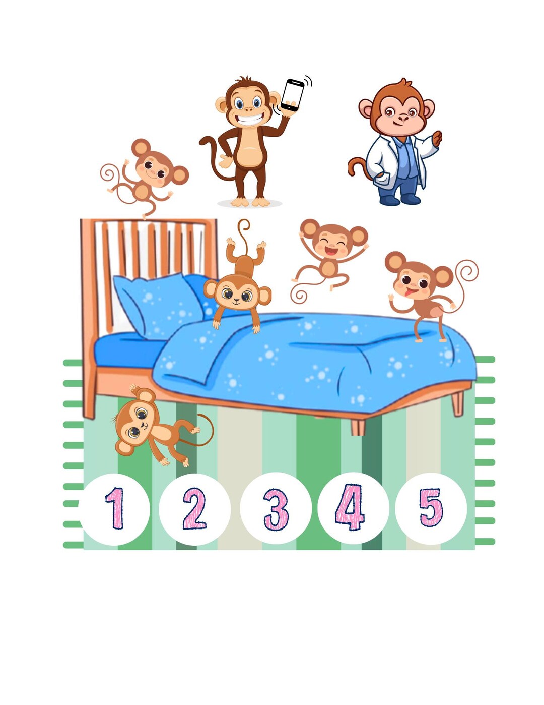 5 Little Monkeys Print, Laminate and Use Children's Songs/nursery ...