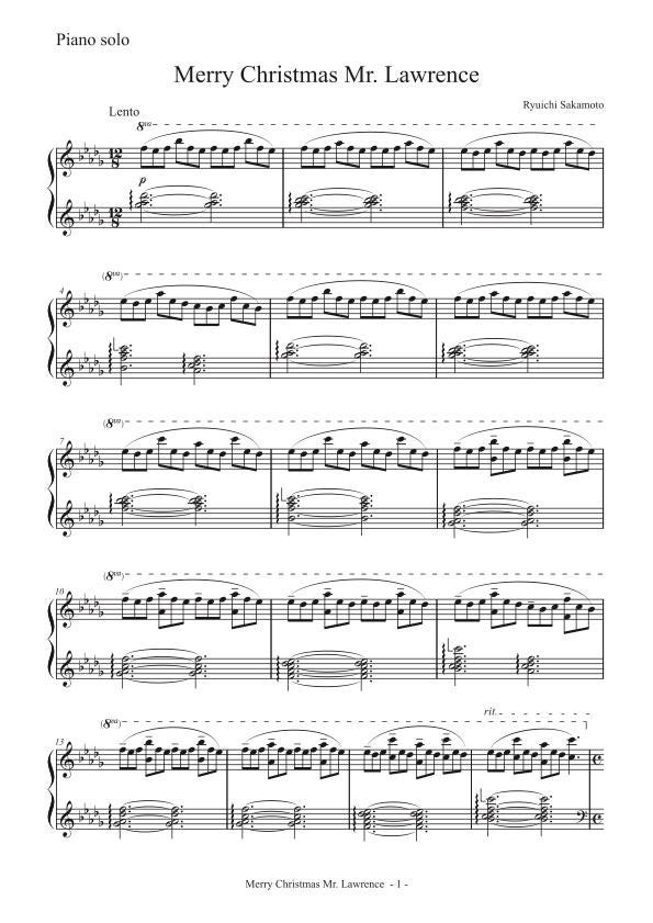 Merry Christmas Mr. Lawrence Piano Sheet - Ryuichi Sakamoto Piano Solo ...