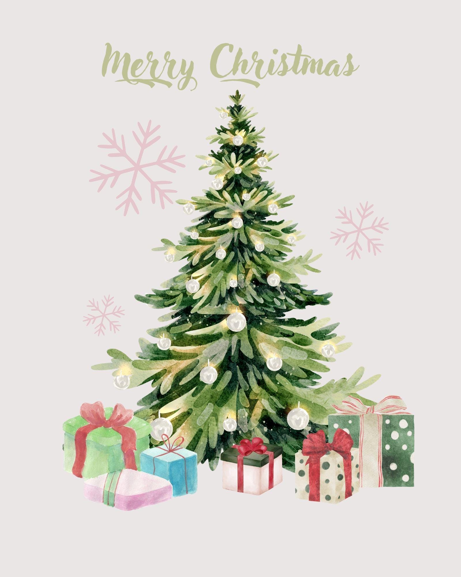 Merry Christmas Printable Wall Art Festive Holiday Tree Decor - Etsy