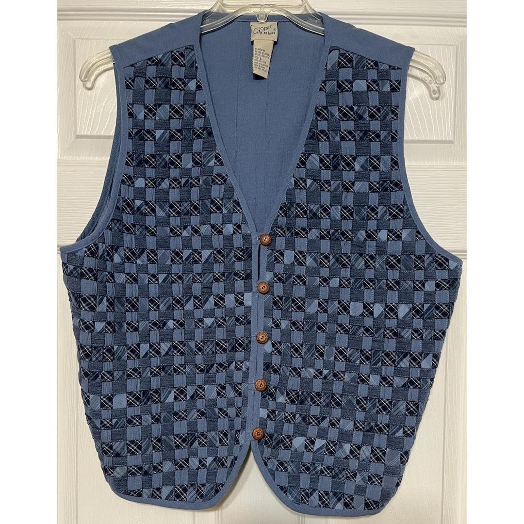 Koret City Blues Vintage Basket Weave Linen Vest Blue Sz Large Y2K ...