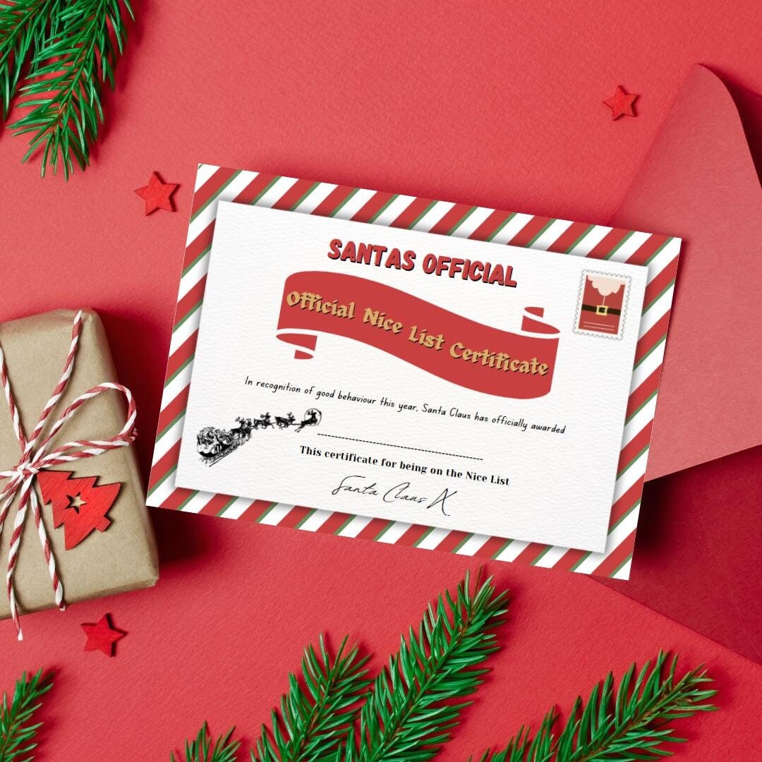 Santas Official Nice List Certificate Childrens Christmas Gift Ideas ...