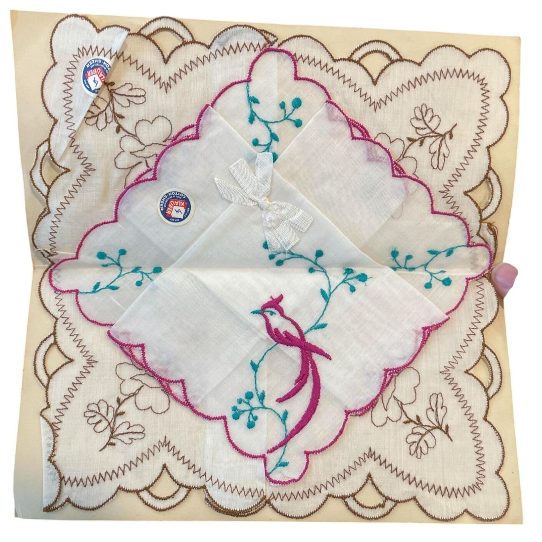 Beautiful Embroidery Old Fashioned Handkerchief New on Card - Etsy