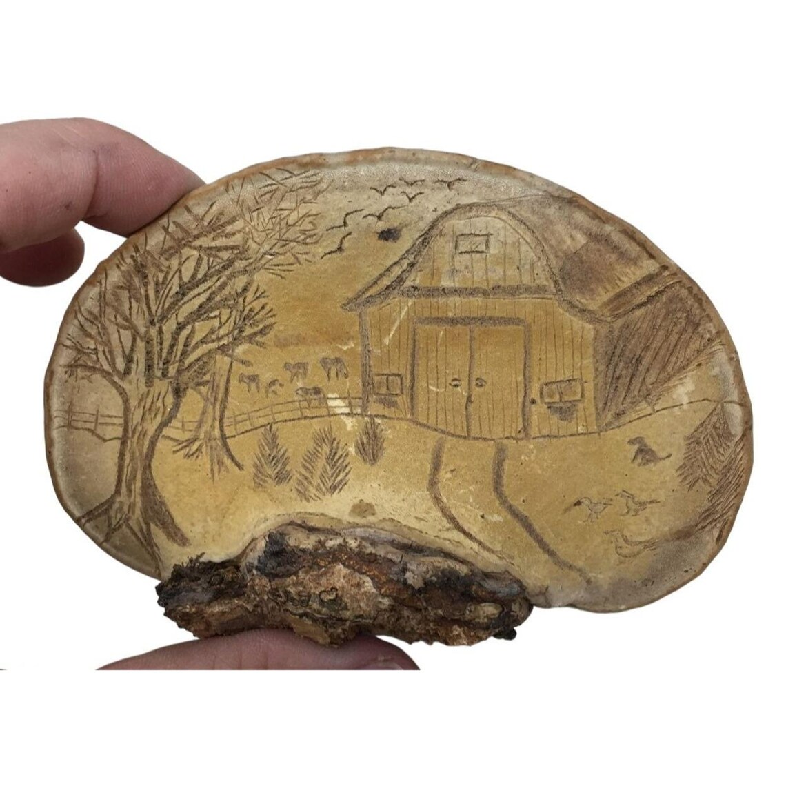 Etched/ Burned Farm Scene in Conk Tree Fungus Unique Vintage Art 4 - Etsy