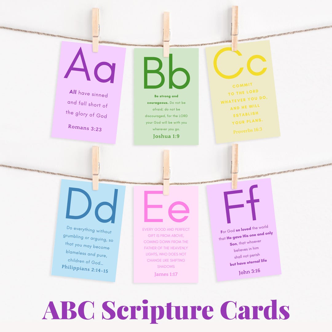 Printable ABC Kids Bible Verse Cards Pastel Alphabet Scripture Cards ...