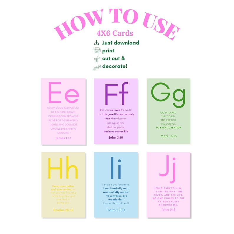 Printable ABC Kids Bible Verse Cards Pastel Alphabet Scripture Cards ...