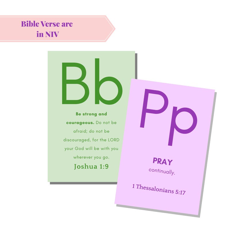 Printable ABC Kids Bible Verse Cards Pastel Alphabet Scripture Cards ...