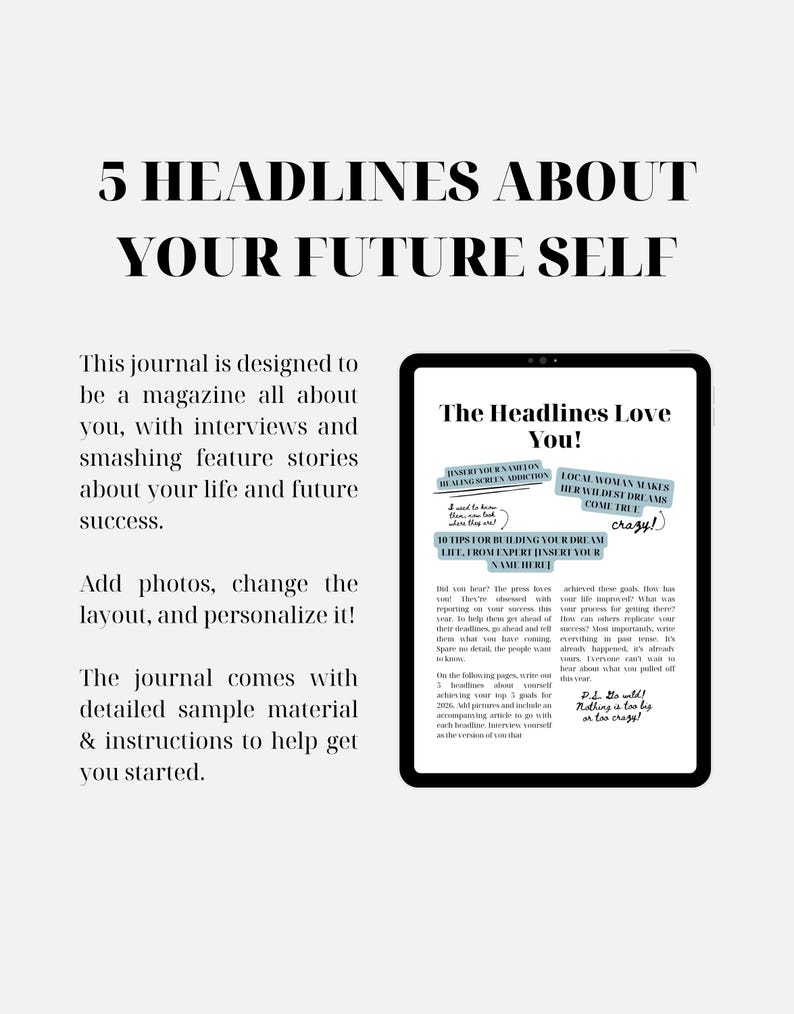 The Headlines Journal | 2026 Digital Goal Planning, Reflection, and ...