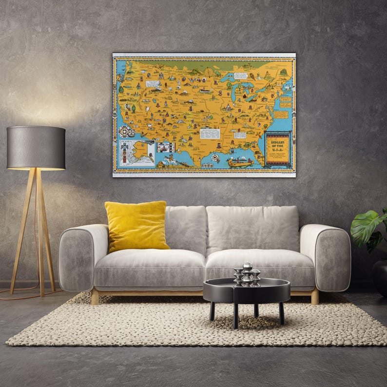 Old Map of Native Americans Poster Wall Art Gift Art Indians of USA ...
