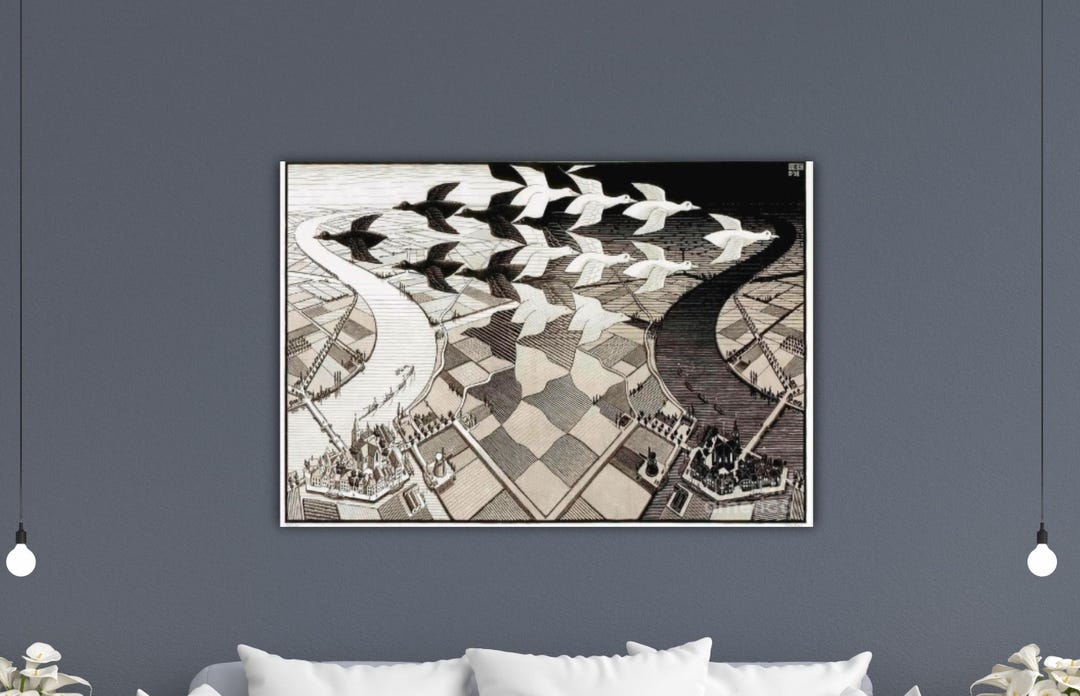 M C Escher Day and Night Canvas Maurits Cornelis Escher Poster Ready to ...