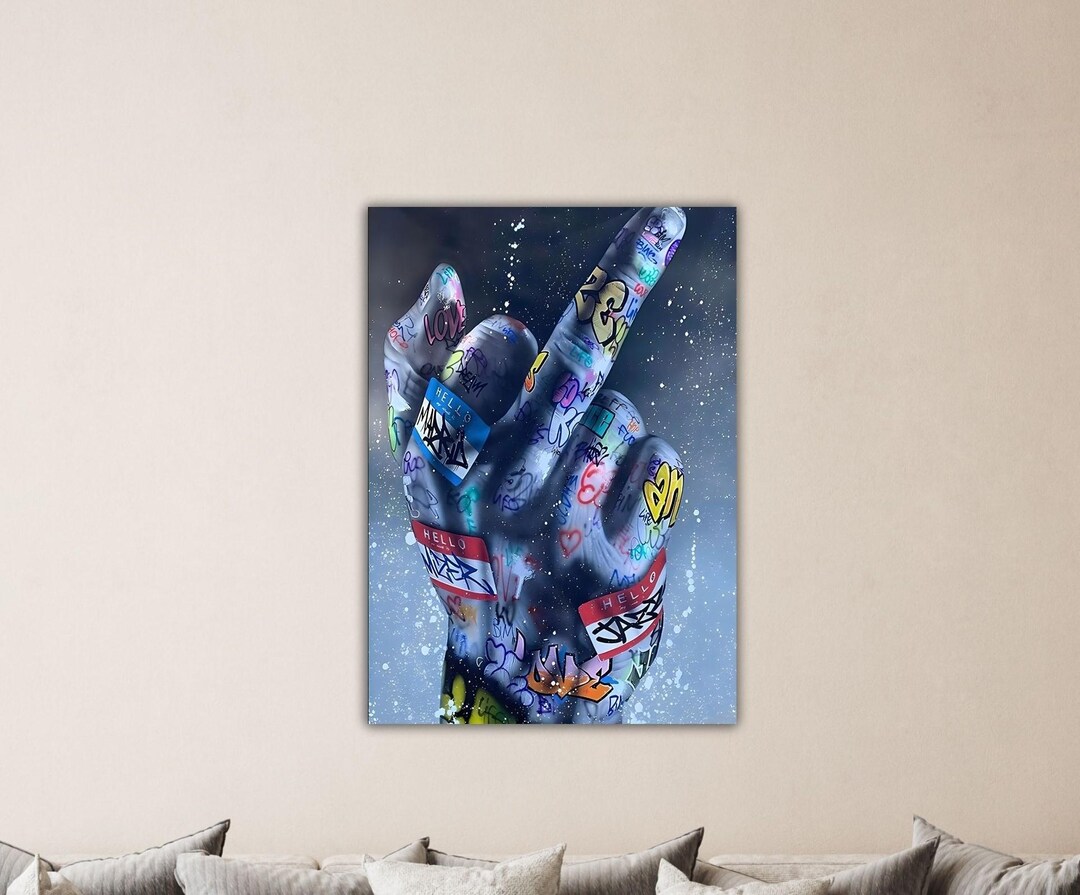 Banksy Graffiti Middle Finger Canvas Modern Wal Decor Banksy Wall Art ...