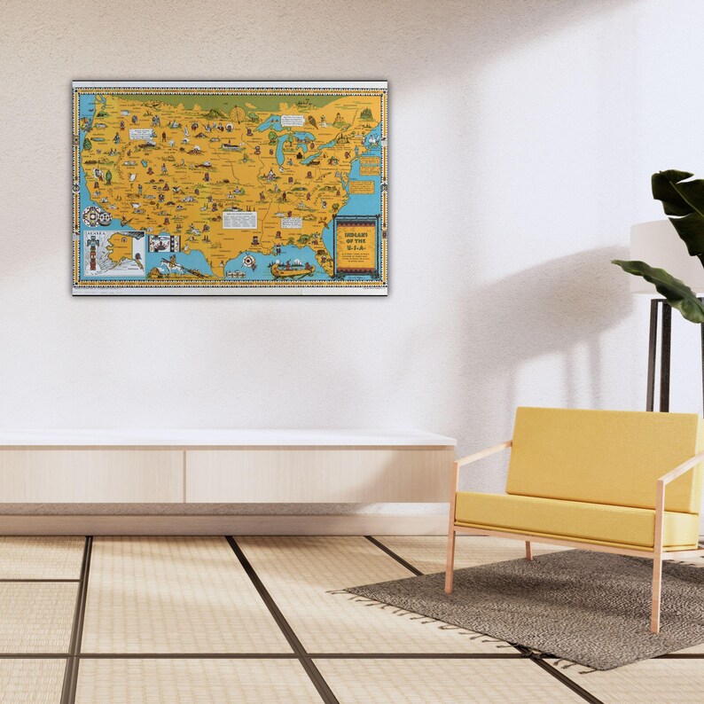 Old Map of Native Americans Poster Wall Art Gift Art Indians of USA ...