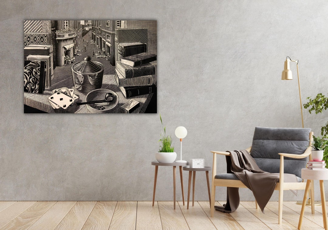 M C Escher Still Life and Street Canvas Cornelis Escher Rind Poster ...