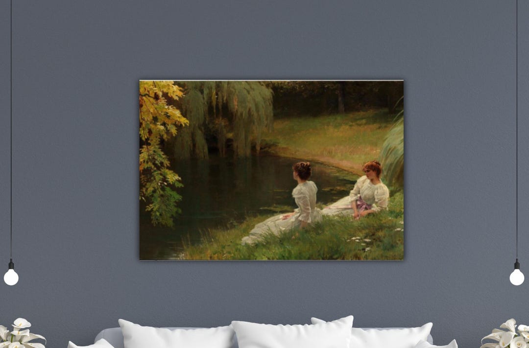 Emile Renouf Ladies at Rest Beside a Pond Poster Renouf Canvas Modern ...