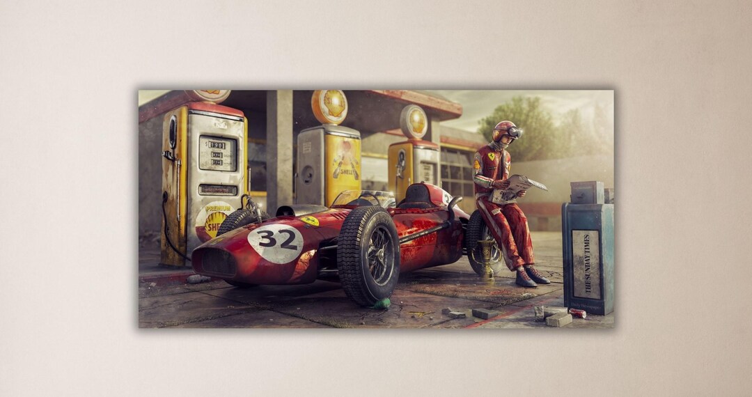 Ferrari Vintage Racing Car Canvas Formula 1 Wall Decor Race Sports Car ...
