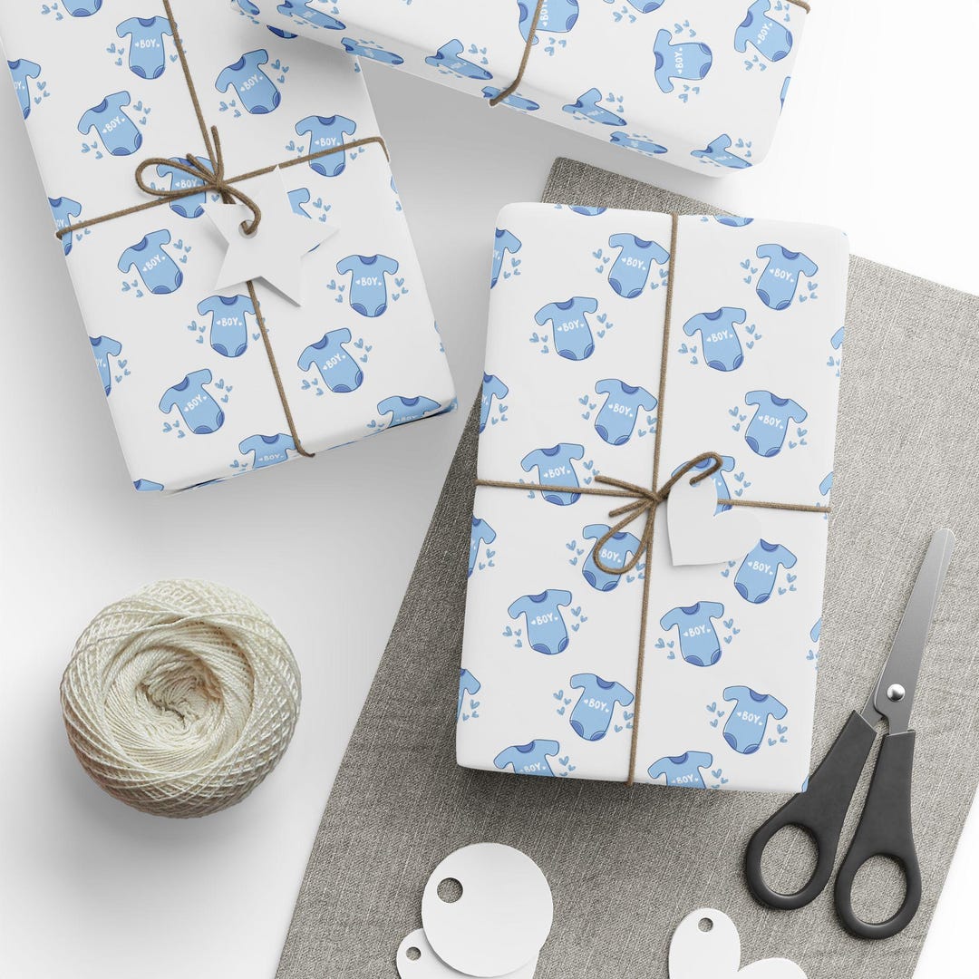 Its A Boy Wrapping Paper, Baby Shower Gift Wrap, Blue Onesie Design ...
