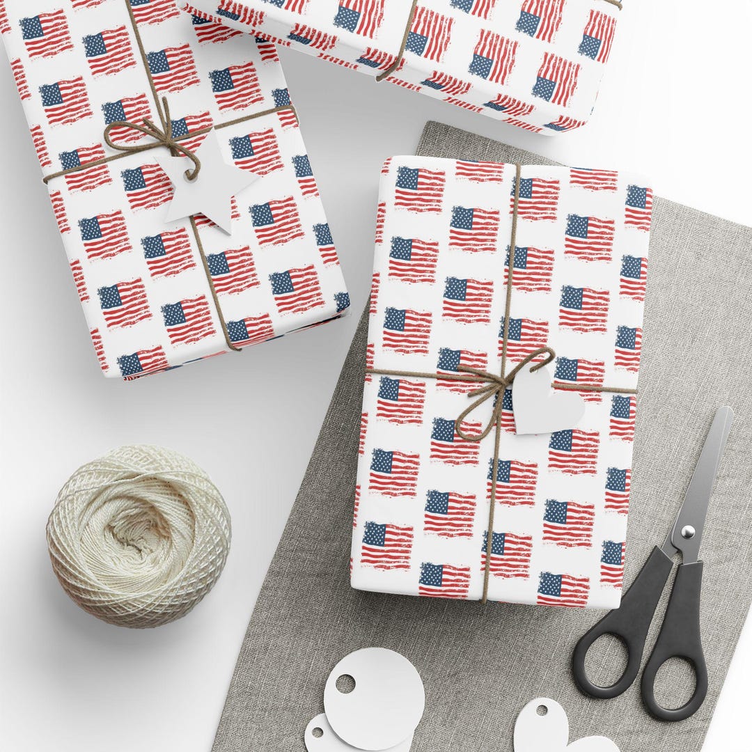 Patriotic American Flag Wrapping Paper Bold and Festive Gift Wrap ...
