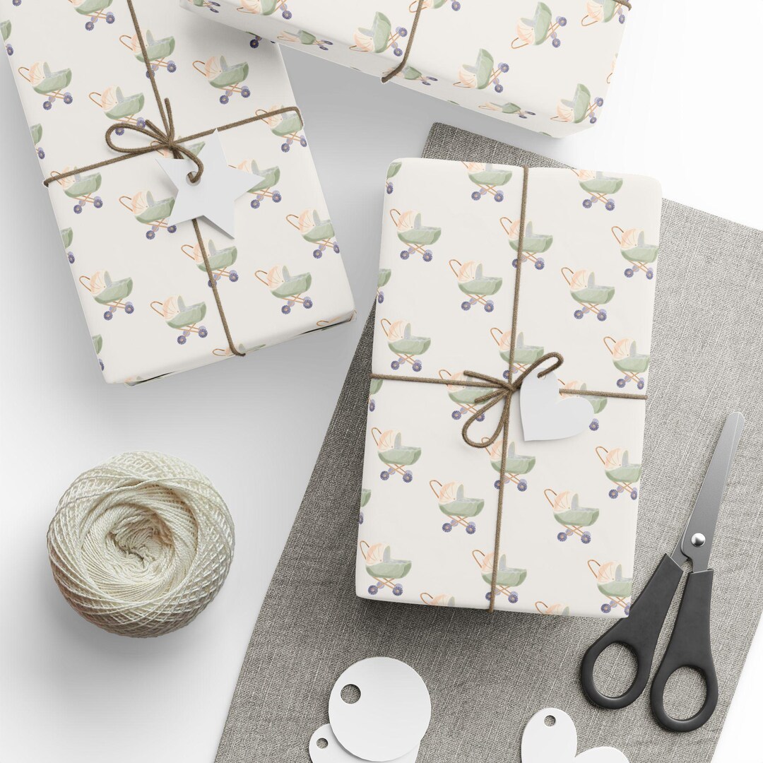 Baby Shower Wrapping Paper, Baby Shower Gift Wrap, Stroller Gift ...
